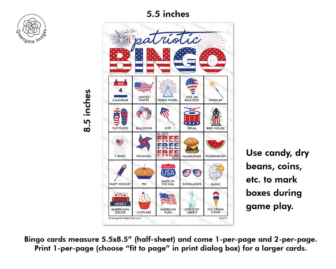 Patriotic Bingo Cards: Printable Bingo 50 Cards 4th of July - Etsy