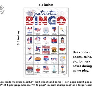 Patriotic Bingo Cards: Printable Bingo, 50 Cards, 4th of July Party ...