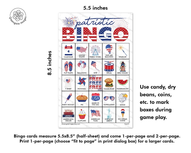 Patriotic Bingo Cards: Printable Bingo 50 Cards 4th of July - Etsy