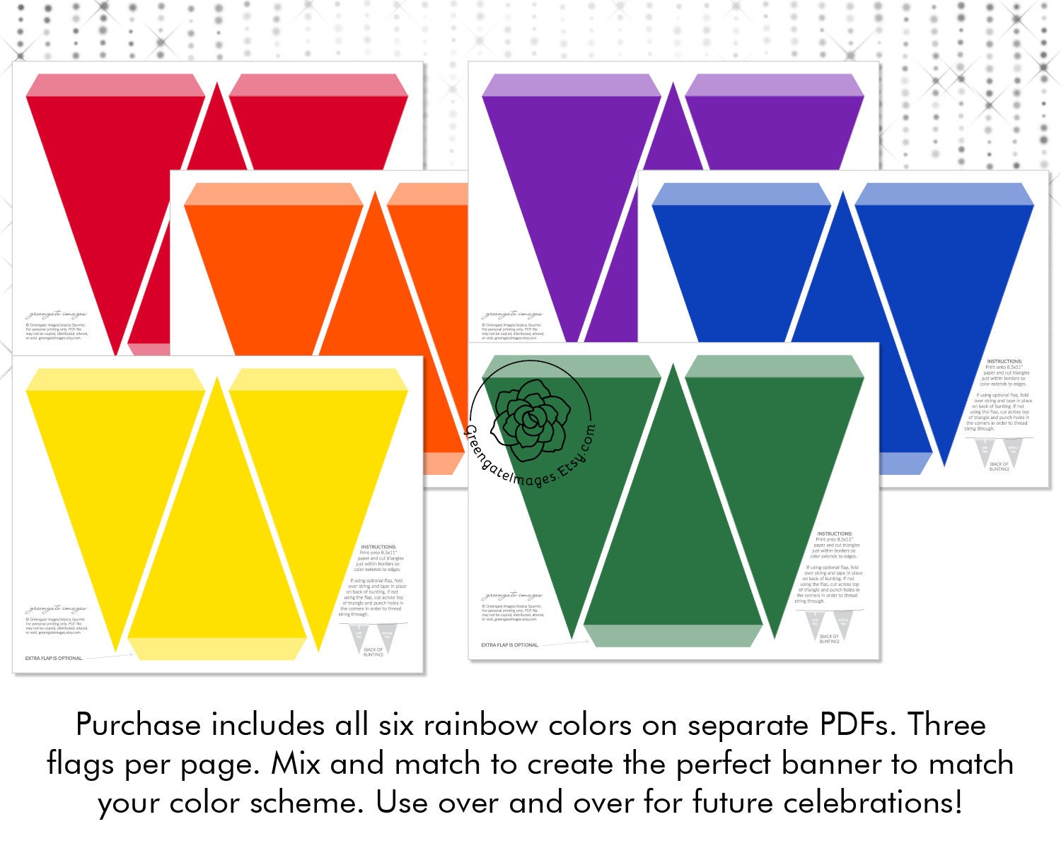 Rainbow Bunting SIX COLORS INCLUDED Printable Banner Plain - Etsy