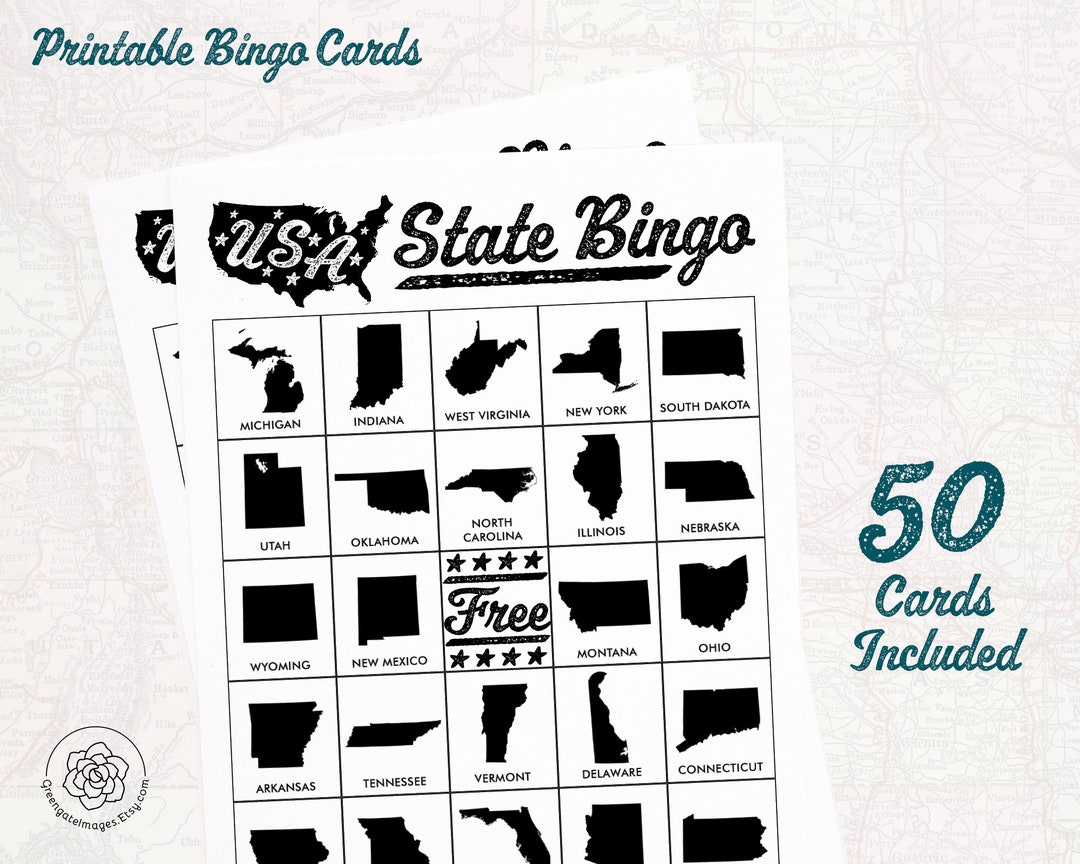 US State Bingo Set Printable Bingo Game 50 Cards Senior - Etsy