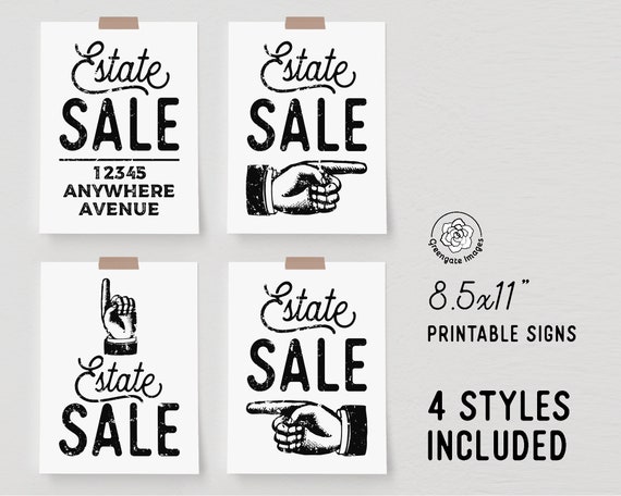 8.5x11 Estate Sale Signs PRINTABLE 4-pack of Signs - Etsy