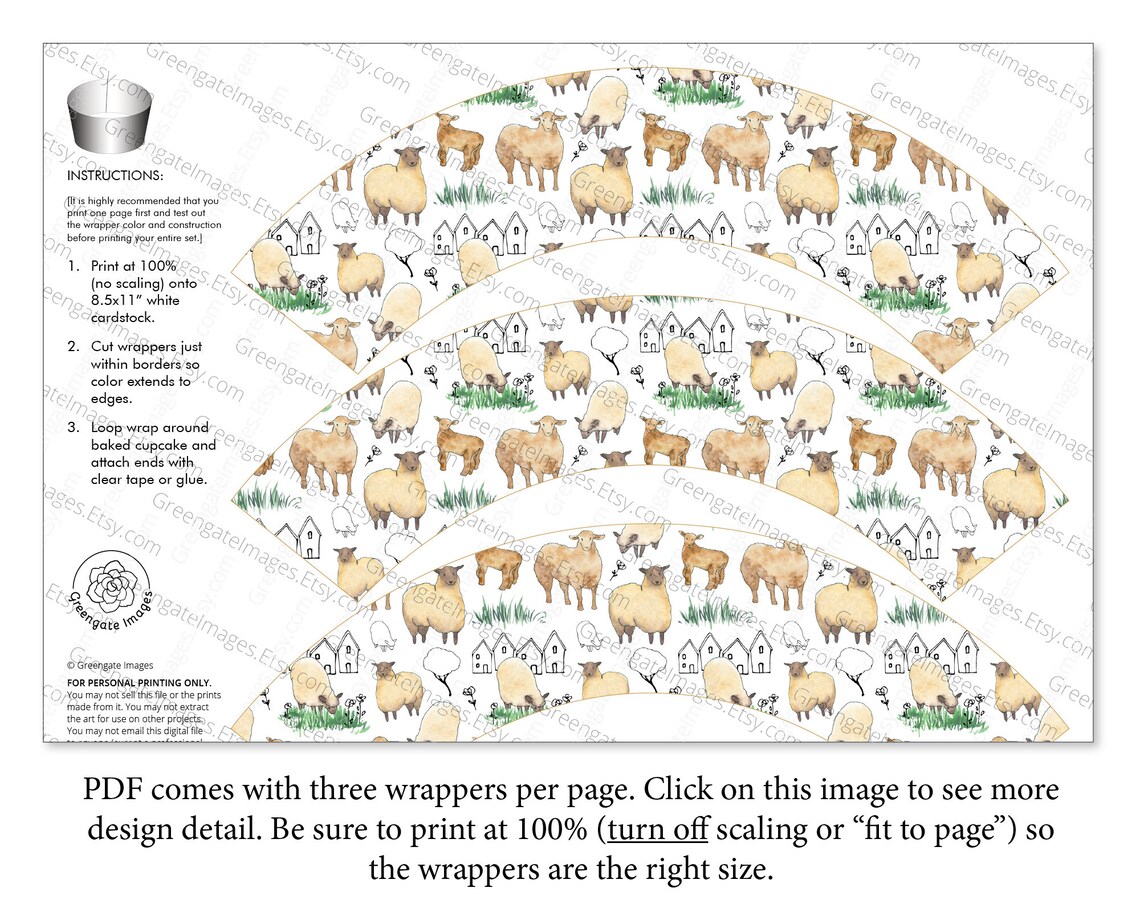 Sheep Cupcake Wrappers PRINTABLE Cupcake Wraps Pdf Farm - Etsy