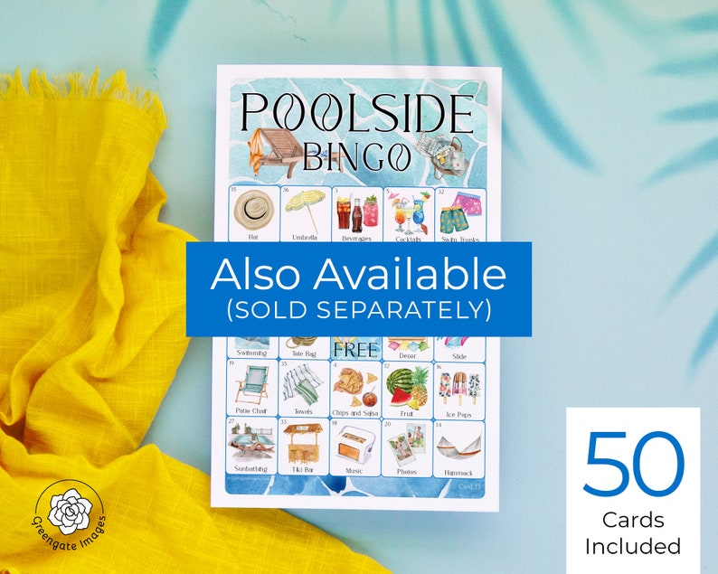 Pool Party Bingo - 50 Printable Bingo Cards. Personalized Editable ...