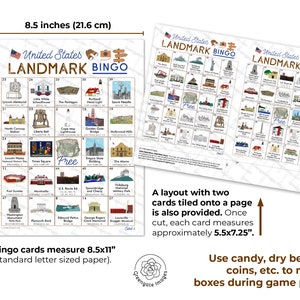 US Landmarks Bingo - 50 PRINTABLE Unique Cards. Instant Digital ...