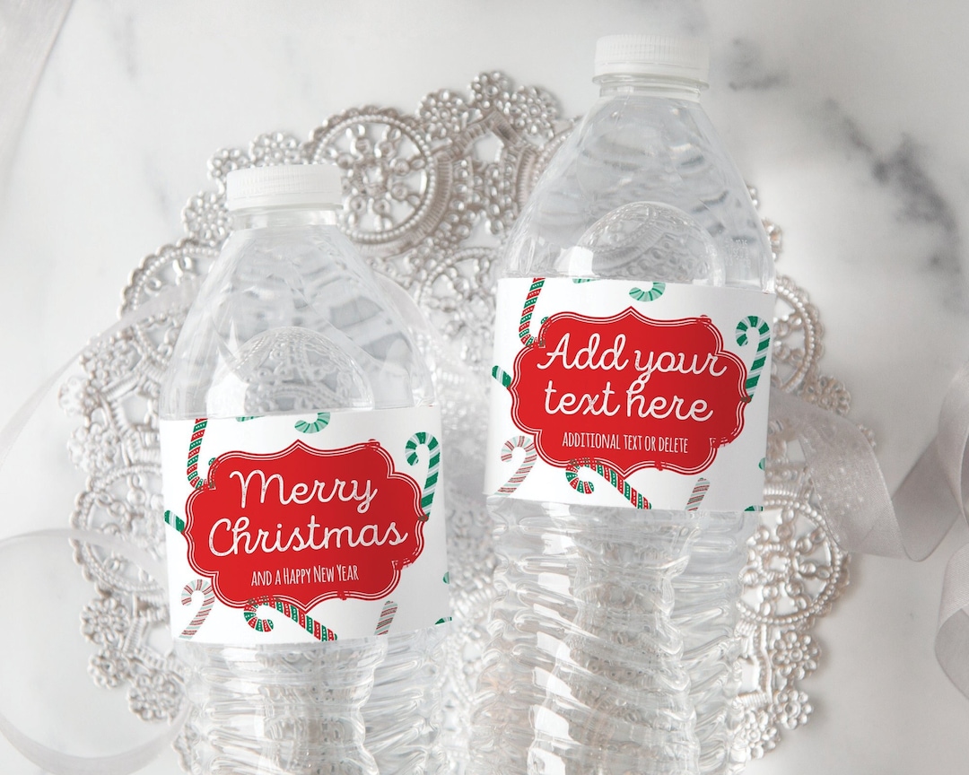 Christmas Water Bottle Label Printable, Corjl Editable, Beverage Wrap ...