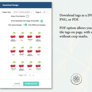 Cherry Gift Tags - Printable Gift Tag, Editable Corjl, Favor Bag Tag ...