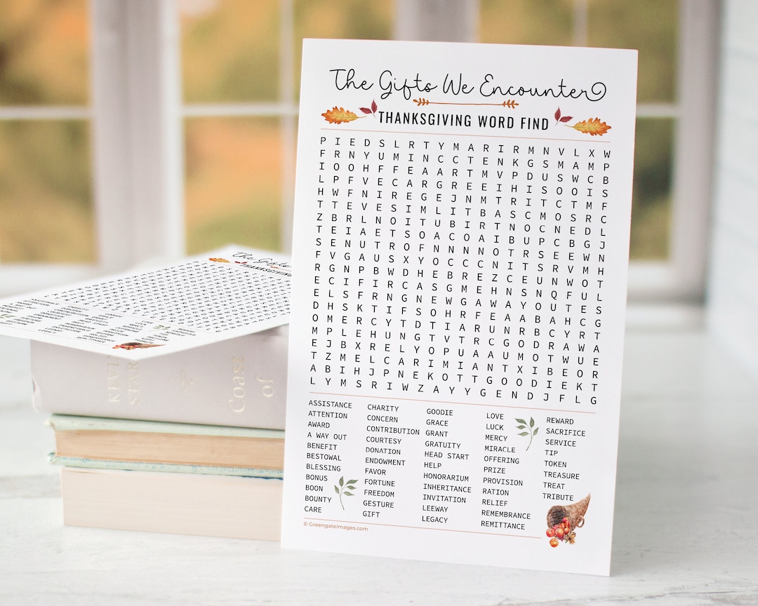 Thanksgiving Word Find - PRINTABLE Downloadable Activity. Word Search ...