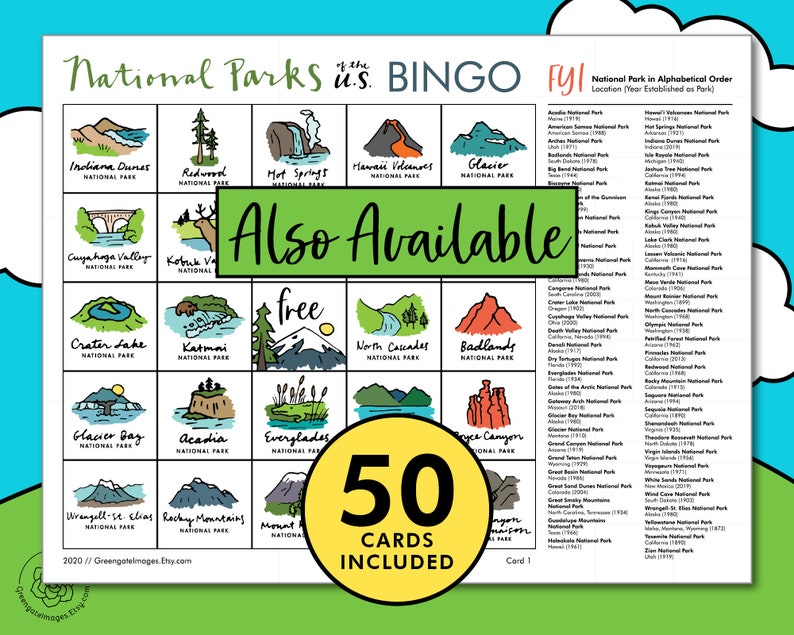 US Landmarks Bingo - 50 PRINTABLE Unique Cards. Instant Digital ...