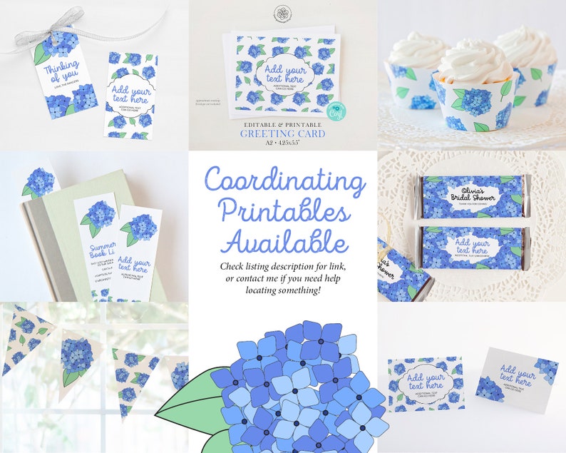 Hydrangea Bunting PRINTABLE Banner Flags Instant Digital - Etsy