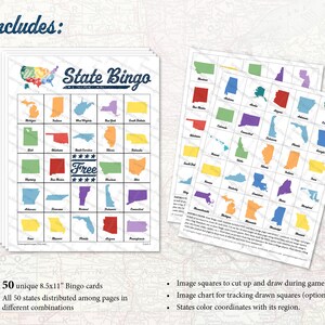 US State Bingo Set - Printable Bingo Game, 50 Cards, Senior Citizen ...