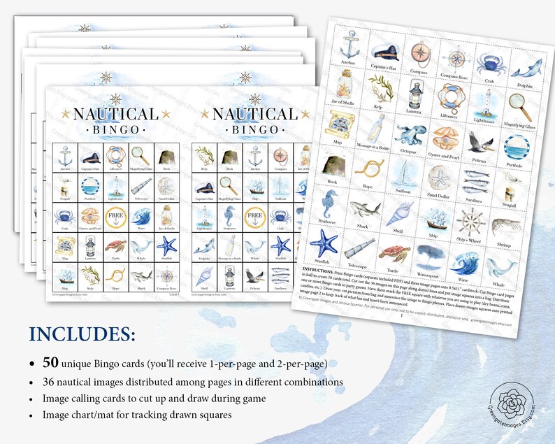 Nautical Bingo: PRINTABLE 50 Cards, Bingo Pdf Game, Party Game Ideas ...