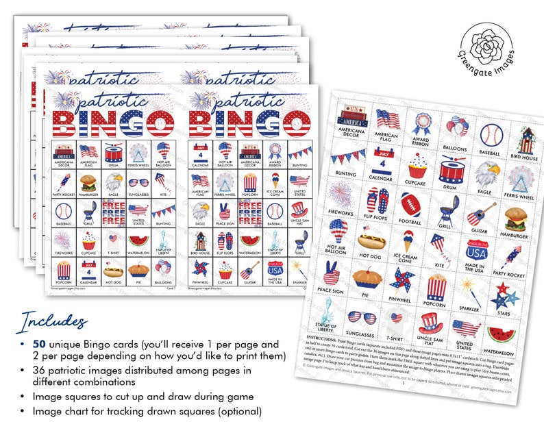 Patriotic Bingo Cards: Printable Bingo 50 Cards 4th of July - Etsy