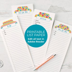 Printable List Paper - Editable/fillable Instant Download PDF. To-do ...