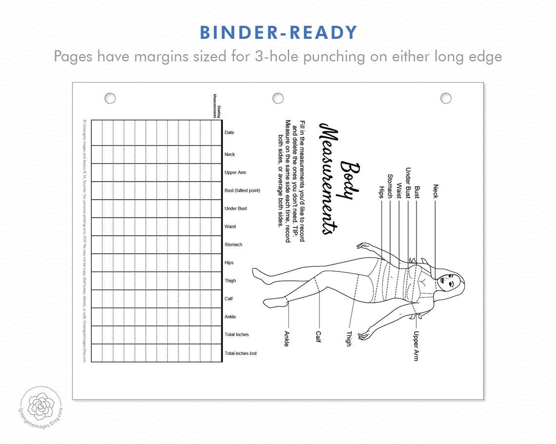 Body Measurement Tracker Printable Editable PDF. Two | Etsy