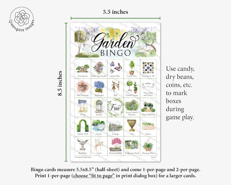 Garden Bingo: PRINTABLE 50 Cards Download Pdf Game Senior - Etsy