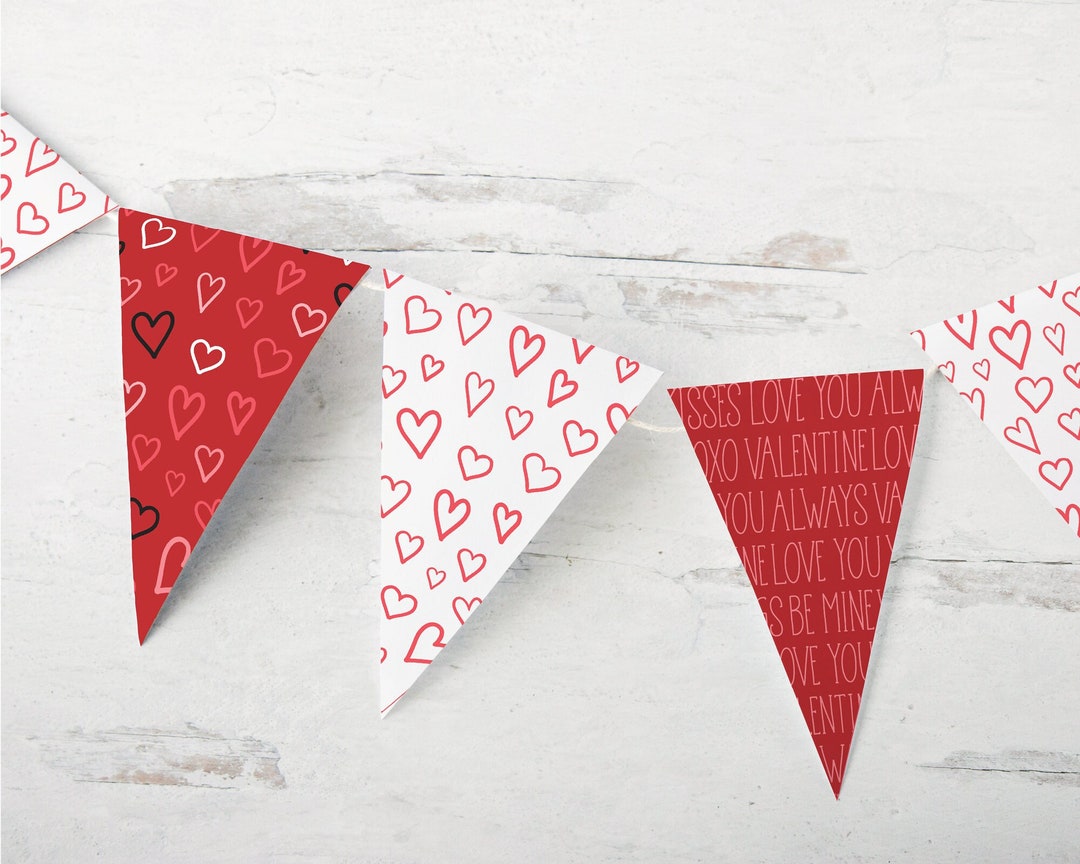 Valentine's Day Bunting PRINTABLE Heart Party Decor, Galentines Banner ...