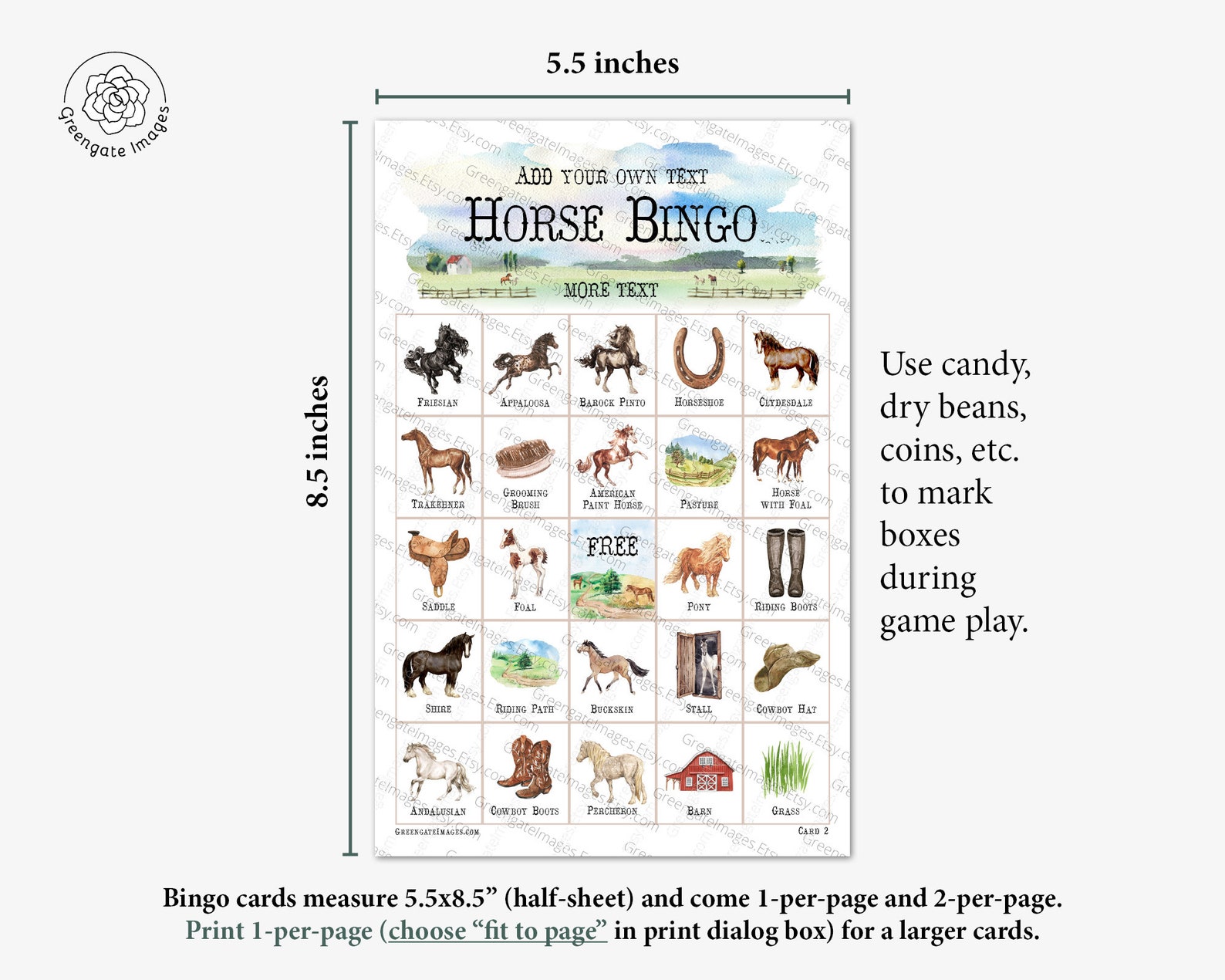 Horse Bingo: 50 Printable Bingo Cards Cowgirl Party Cowboy - Etsy