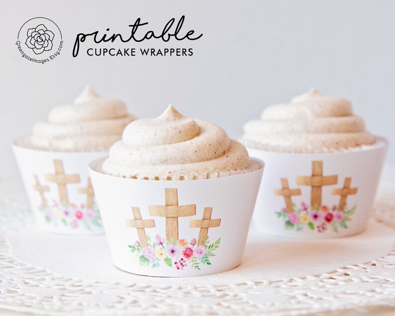 Cross Cupcake Wrapper - PRINTABLE Cupcake Wrappers, Three Crosses ...