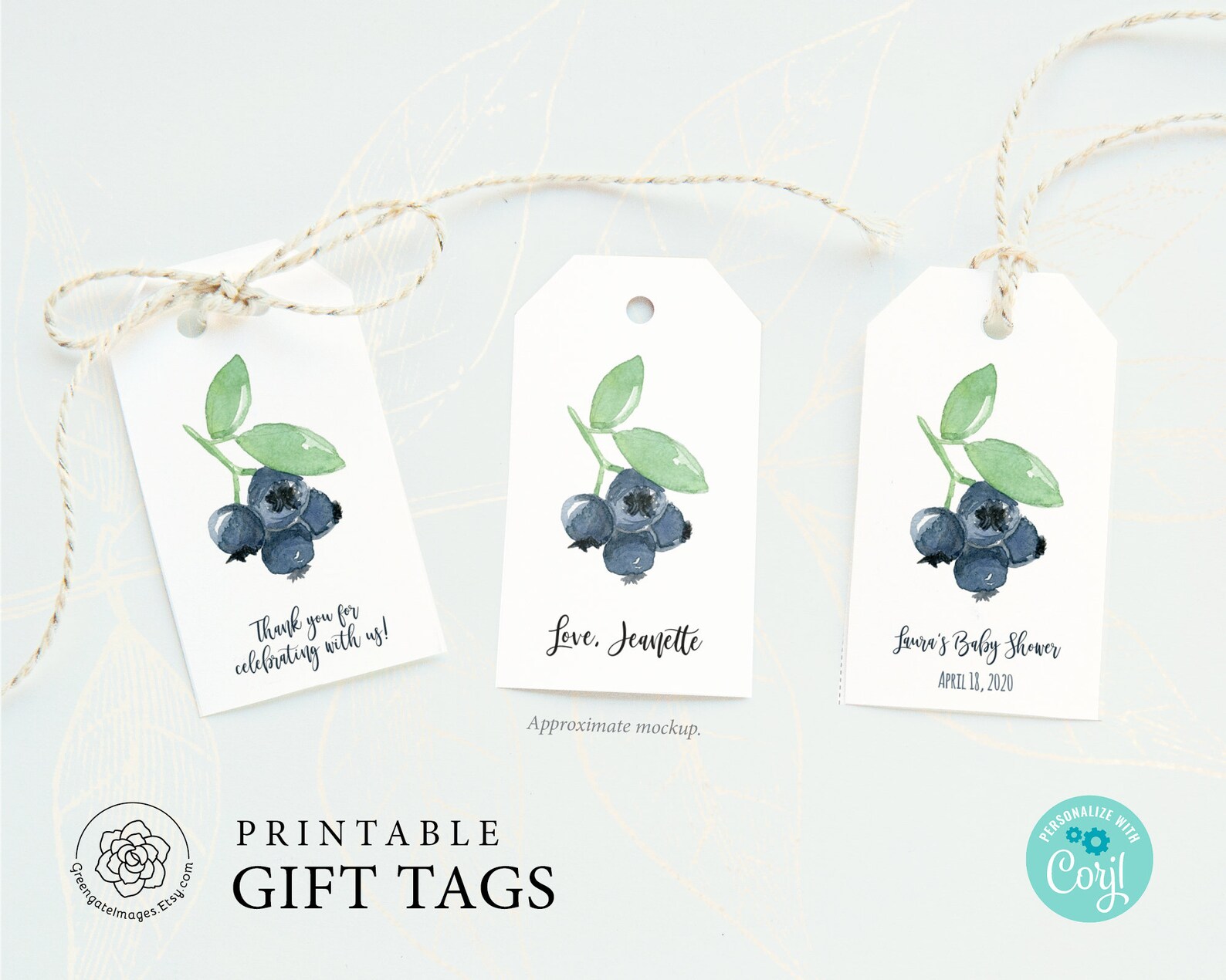 Blueberry Gift Tags Printable Gift Tag Editable Corjl - Etsy