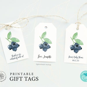 Blueberry Gift Tags - Printable Gift Tag, Editable Corjl, Favor Bag Tag ...