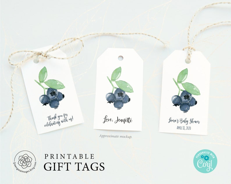 Blueberry Gift Tags Printable Gift Tag Editable Corjl - Etsy