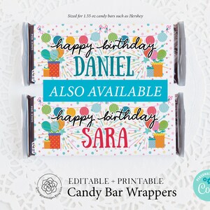 Birthday Candy Bar Wrappers - PRINTABLE Instant Download. King Size XL ...