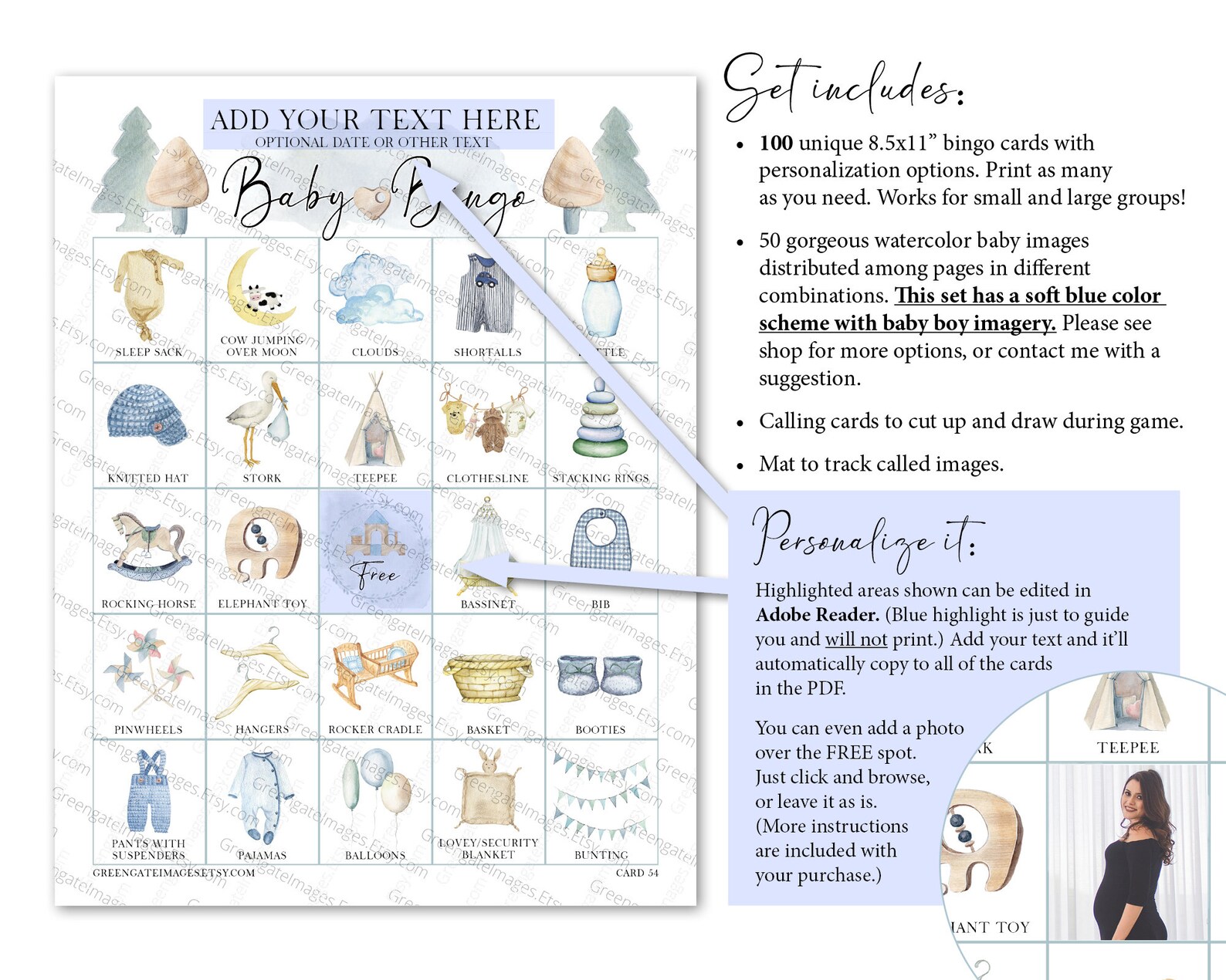 BOY - Baby Shower Bingo: 100 Cards, PRINTABLE Bingo Pdf, Personalized ...