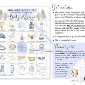 BOY - Baby Shower Bingo: 100 Cards, PRINTABLE Bingo Pdf, Personalized ...