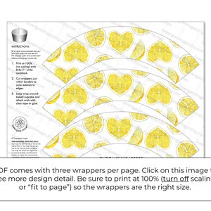Lemon Heart Cupcake Wrapper PRINTABLE Instant Digital Download PDF ...