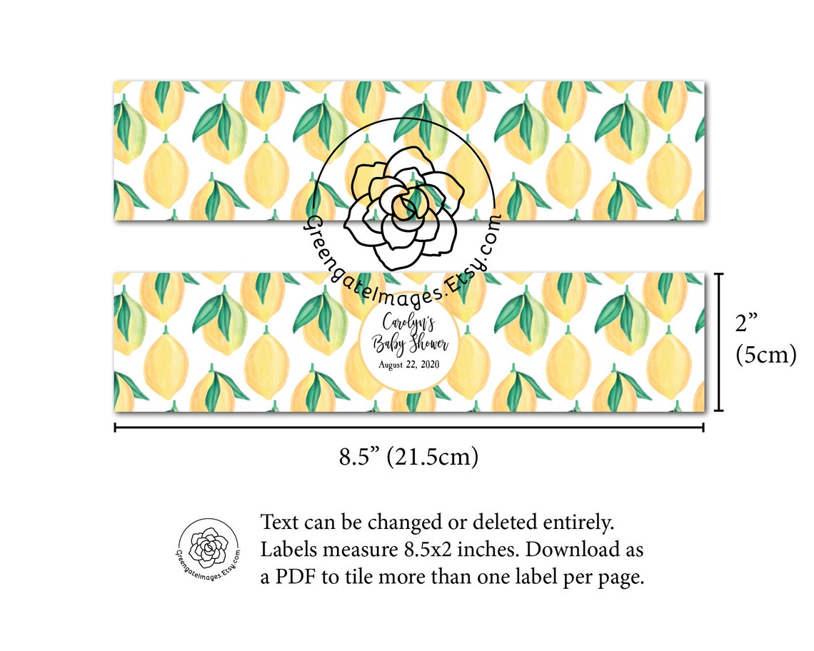 Lemon Water Bottle Label Printable Corjl Editable Baby - Etsy