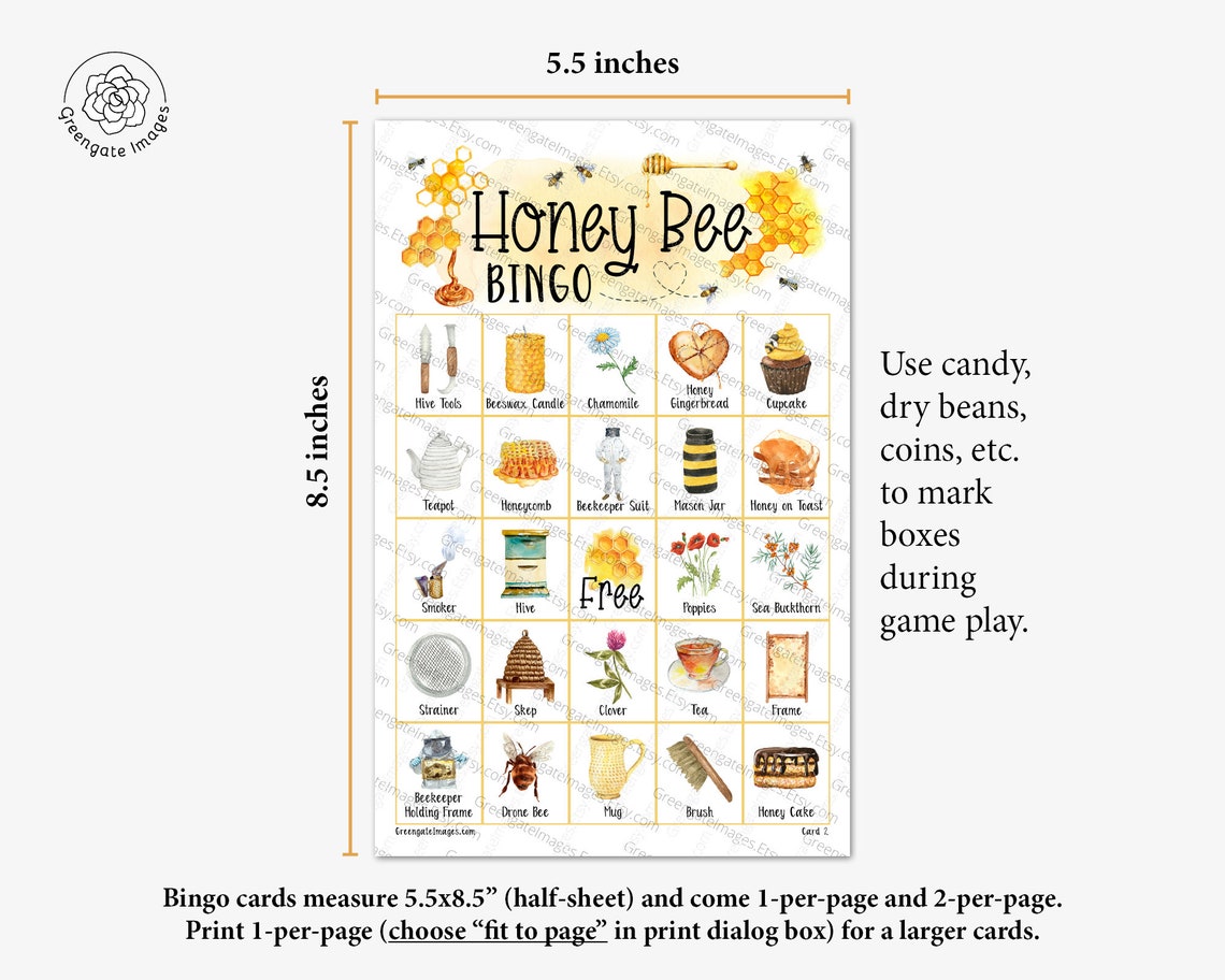 Honey Bee Bingo 50 PRINTABLE Unique Cards Game Idea - Etsy