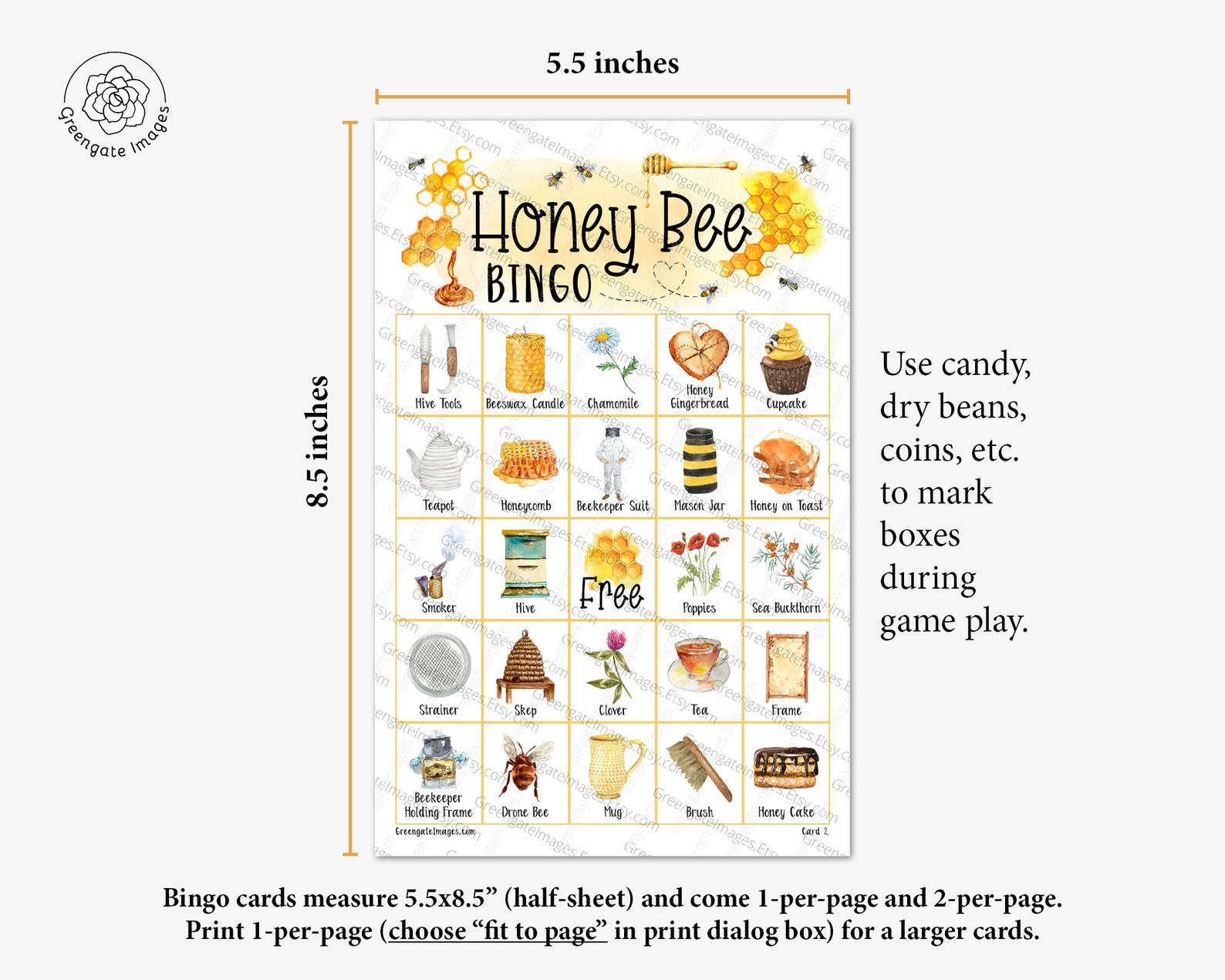 Honey Bee Bingo 50 PRINTABLE Unique Cards, Game Idea, Beekeeping Apiary ...