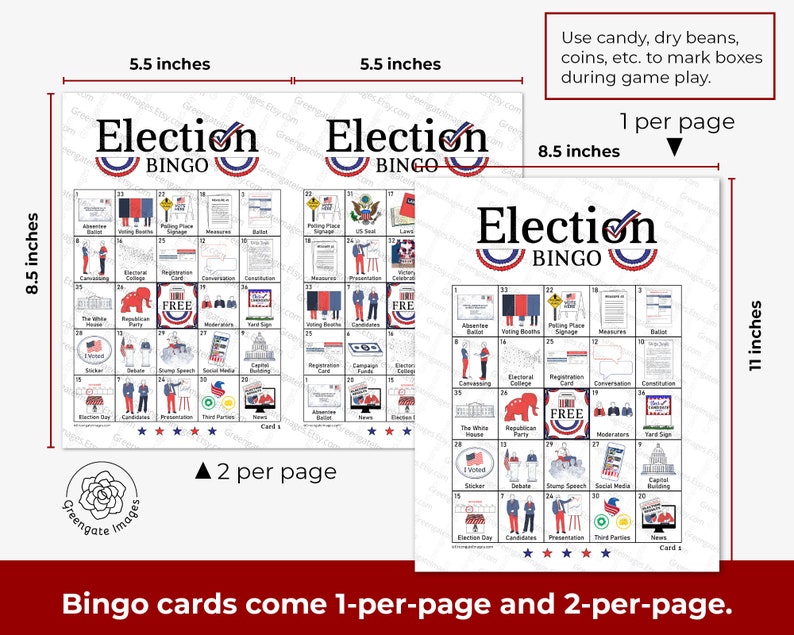 Election Bingo - 50 PRINTABLE Unique Cards. Instant Digital Download ...