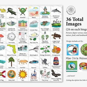 Florida Bingo Cards - 50 PRINTABLE Unique Cards You Download Instantly ...