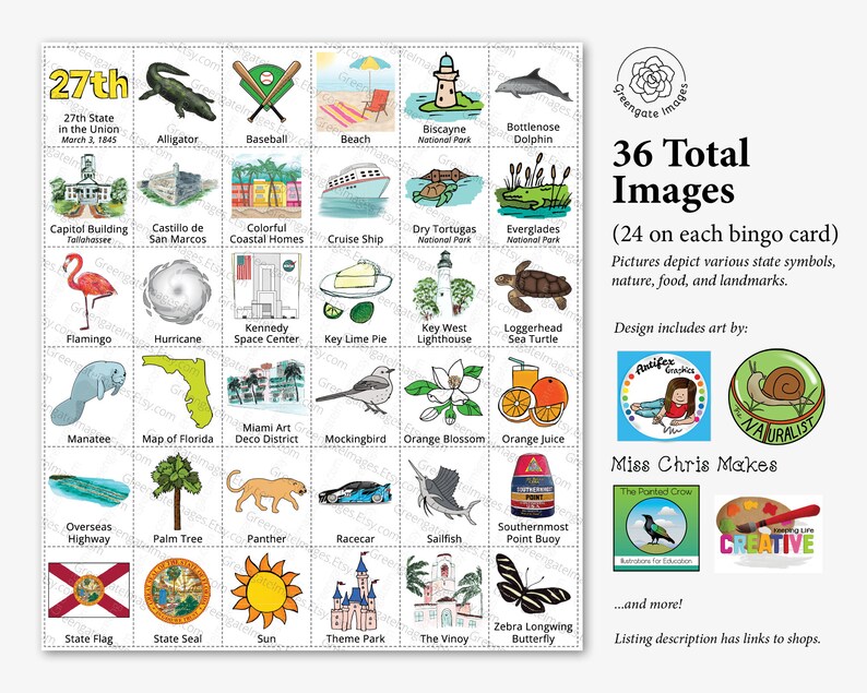 Florida Bingo Cards 50 PRINTABLE Unique Cards You Download - Etsy