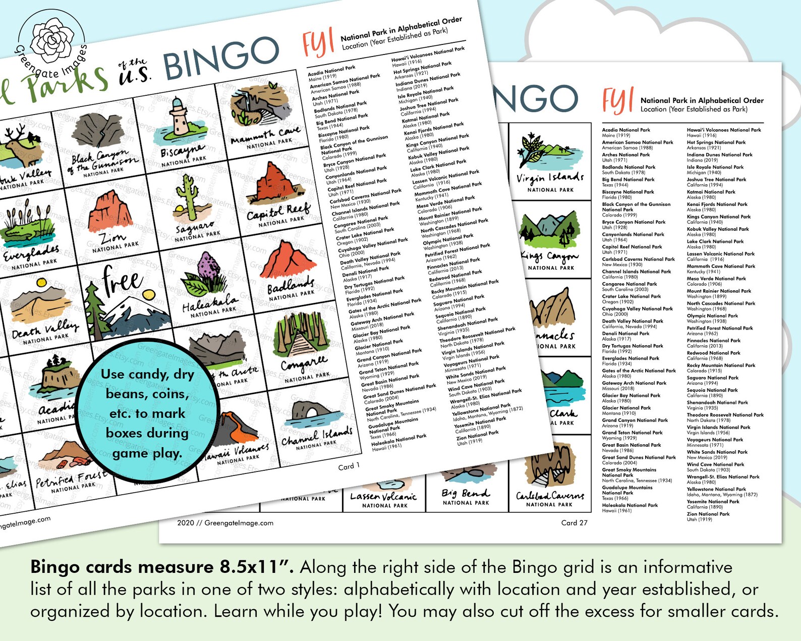 National Parks Bingo 50 Cards PRINTABLE Senior Citizen - Etsy