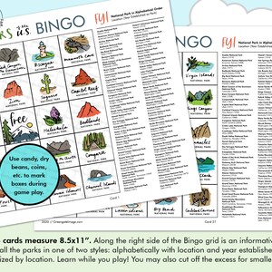 National Parks Bingo 50 Cards, PRINTABLE, Senior Citizen Activities ...