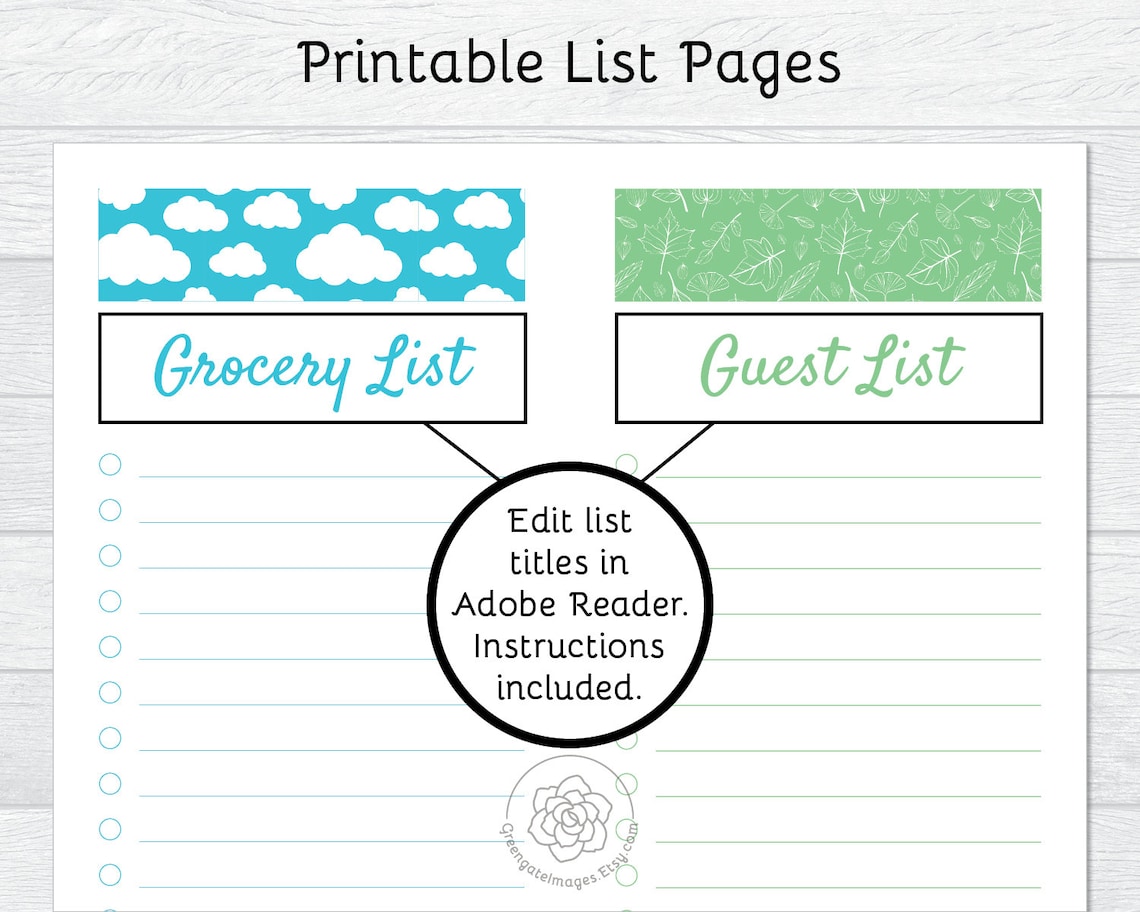 Printable List Paper Editable List Page Downloadable - Etsy