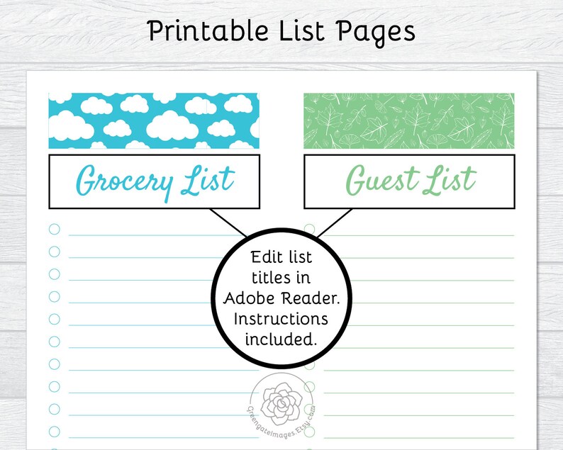 Printable List Paper Editable List Page Downloadable - Etsy