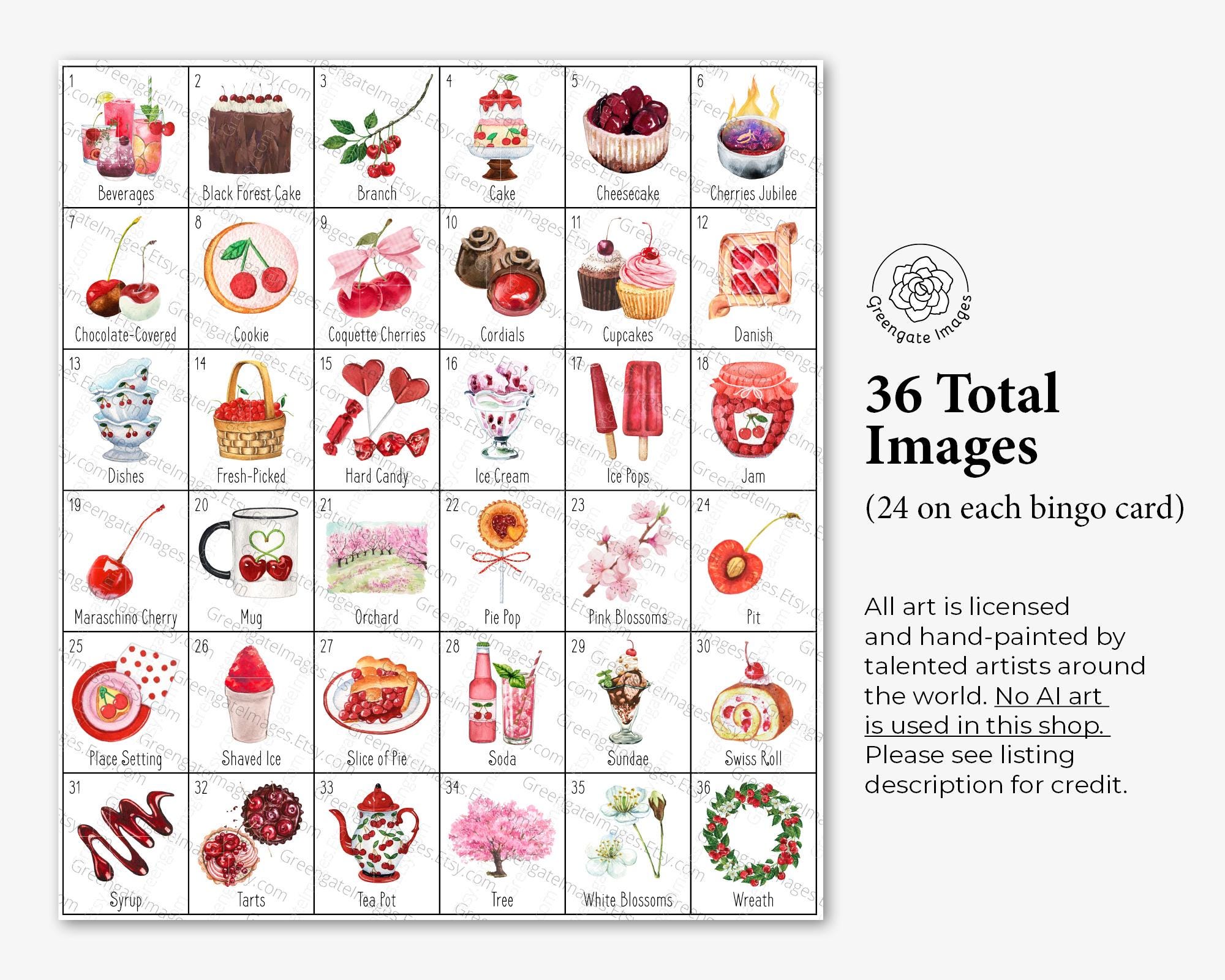 Cherry Bingo - 50 PRINTABLE Unique Cards. Instant Digital Download PDF ...