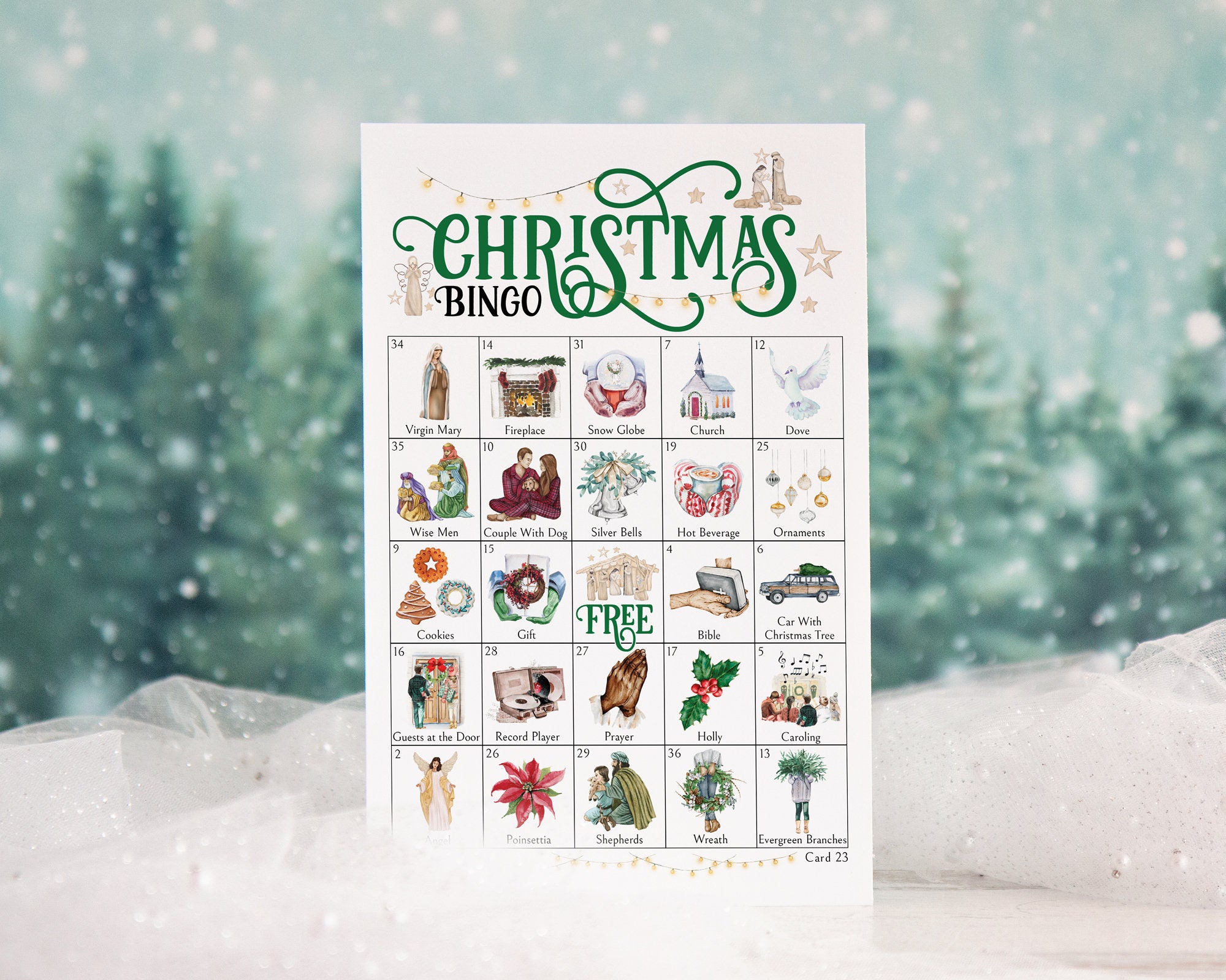 CHRISTIAN Christmas Bingo - 50 PRINTABLE Unique Cards. Instant Download ...