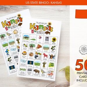 Kansas Bingo Cards - 50 PRINTABLE Unique Cards Download Instantly. Fun ...