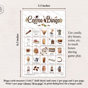 Coffee Bingo Cards: Printable Bingo Cards, Color Pictures, 50 Cards ...