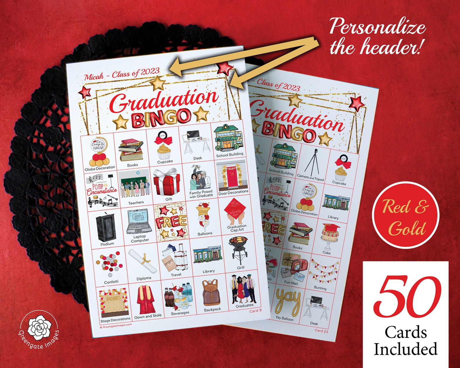 Graduation Bingo 50 PRINTABLE Unique Cards. Bright Red and - Etsy
