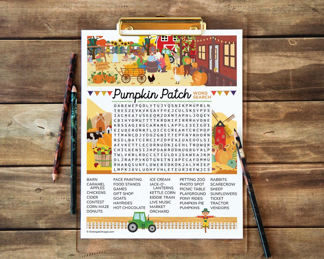 Pumpkin Patch Word Search - PRINTABLE Downloadable Activity. Cute ...