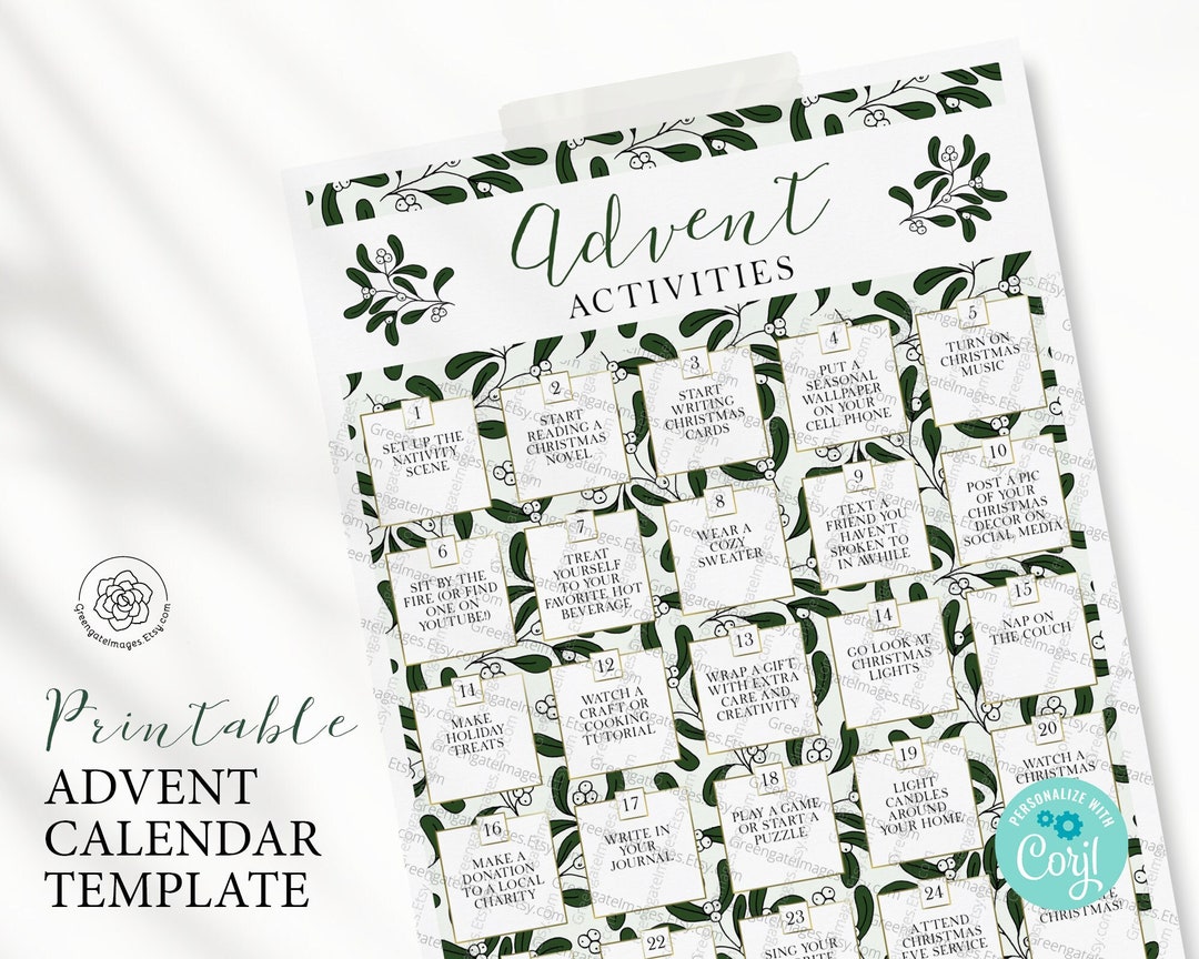 PRINTABLE Advent Calendar - Advent Calendar Template, Edit in Corjl ...