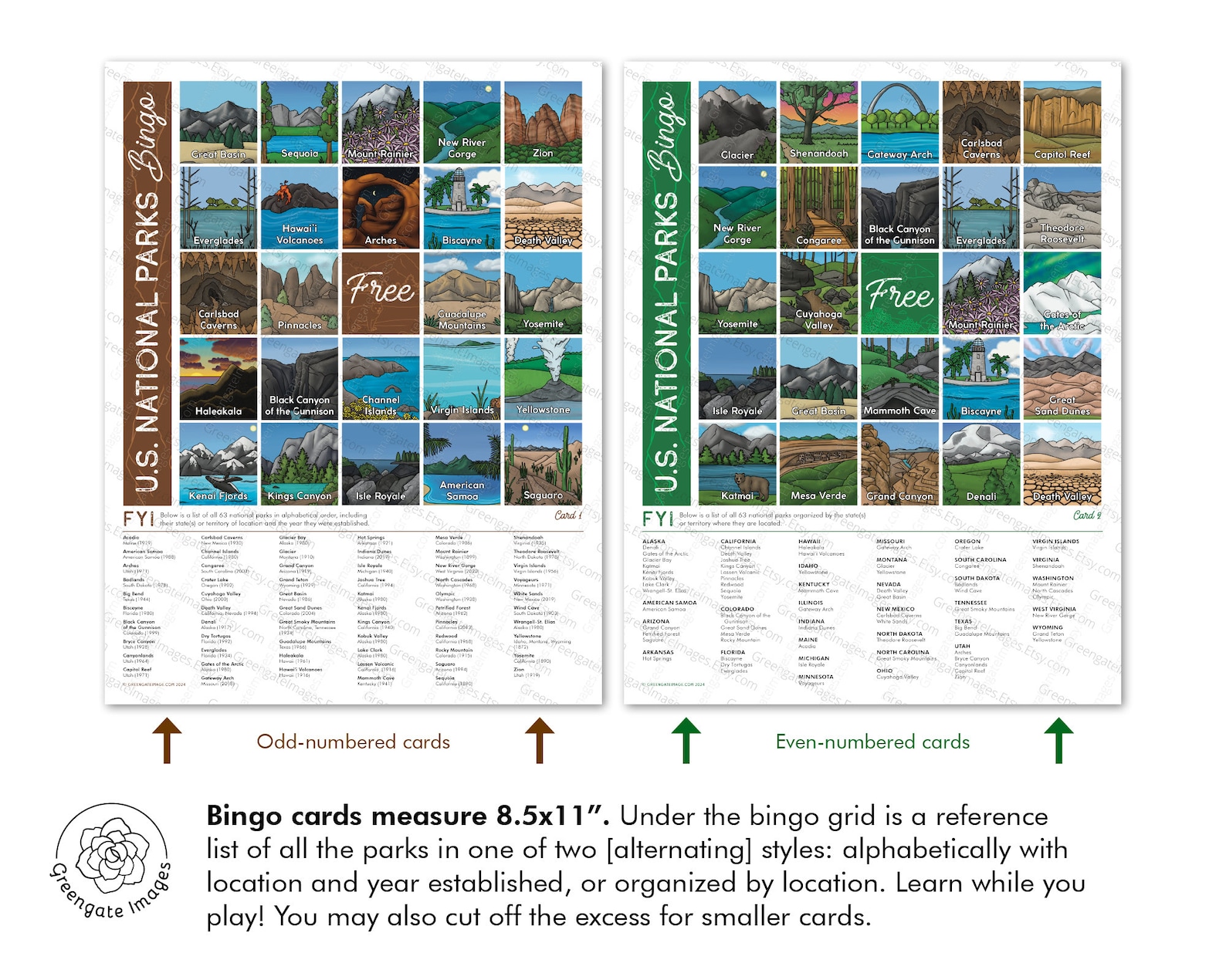 National Parks Bingo - 50 Cards, PRINTABLE, Senior Citizen Activities ...
