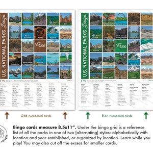 National Parks Bingo - 50 Cards, PRINTABLE, Senior Citizen Activities ...