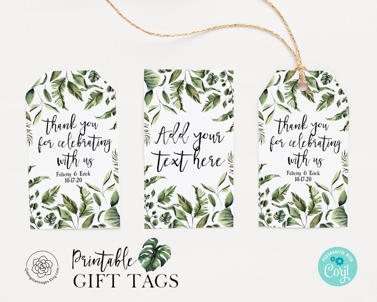 Tropical Greenery Gift Tag Printable gift tag favor tag | Etsy